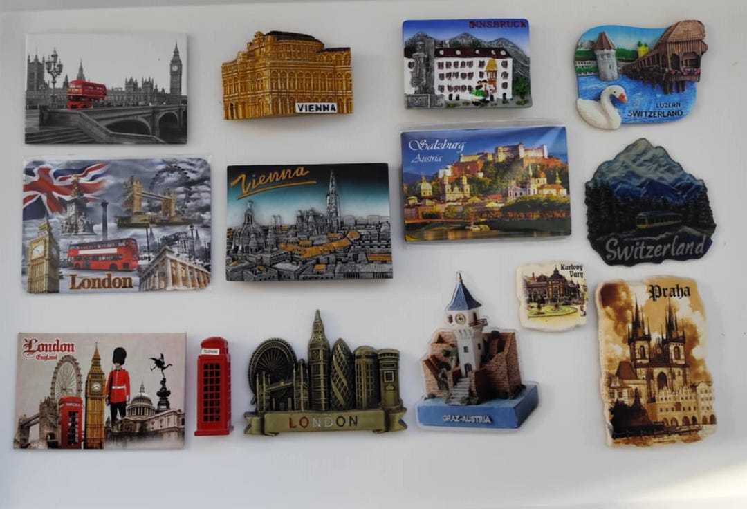 Vintage English, Czech, Swiss and Austrian Magnets. London, Prague ...