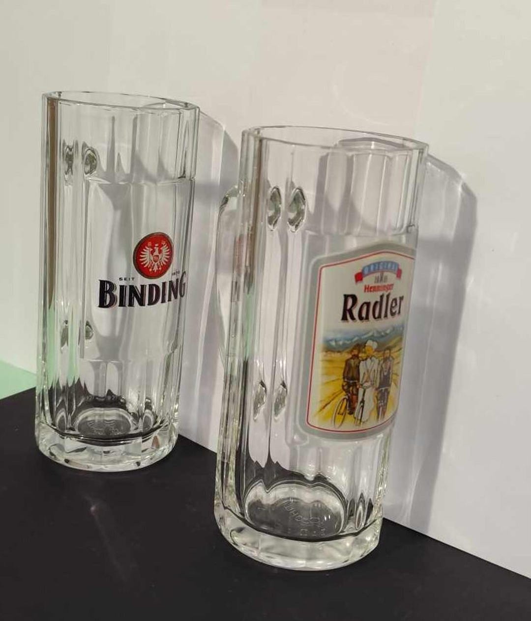 German Beer Mugs With Handle. Binding Beer Glass. Radler Henninger Beer ...
