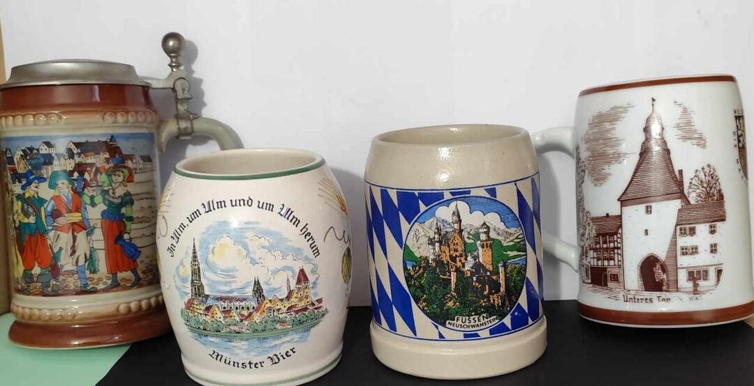 Vintage Ceramic Beer Mugs: Dutch Heineken Delft Blue, Greek, Spanish ...