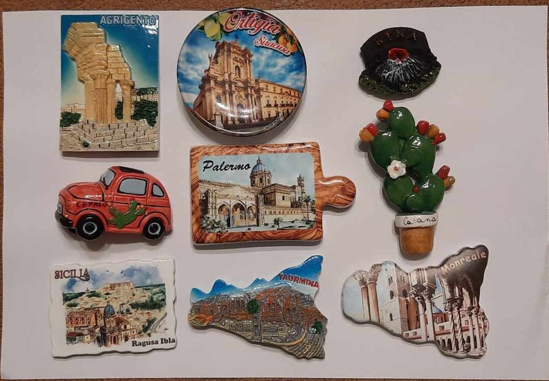 Italian Magnets. Vintage Sicilian Souvenirs. Palermo, Etna Volcano ...