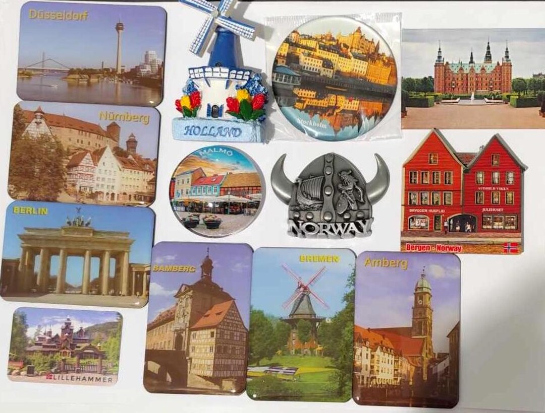 Scandinavian and German Magnets. Stockholm, Malmö, Bergen, Lillehammer ...