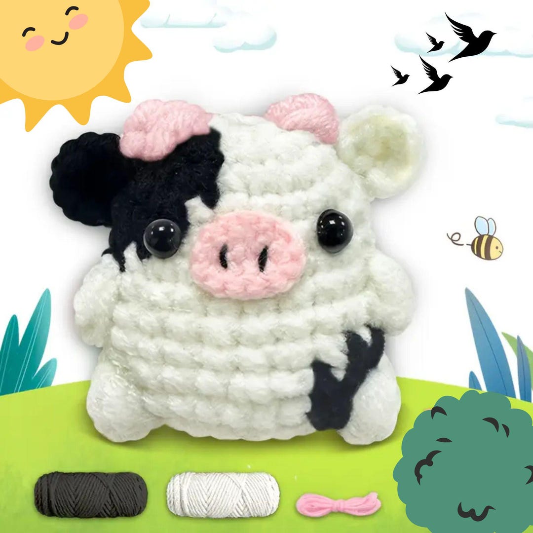 Learn to Crochet Kit With Cute Cow Crochet Pattern, Beginner Crochet ...