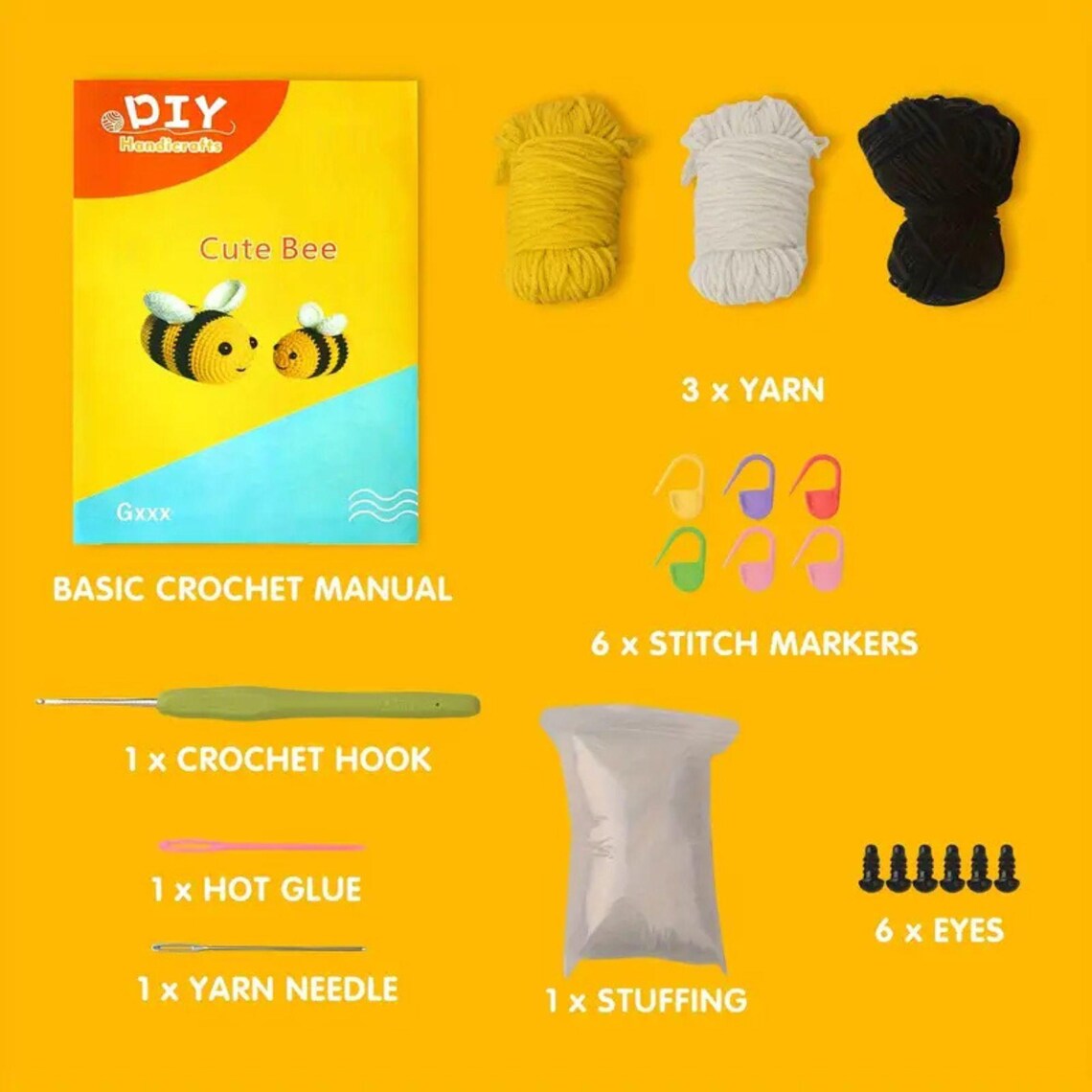 Cute Bee Crochet Kit, Crochet Starter Kit for Beginners and Adults With ...
