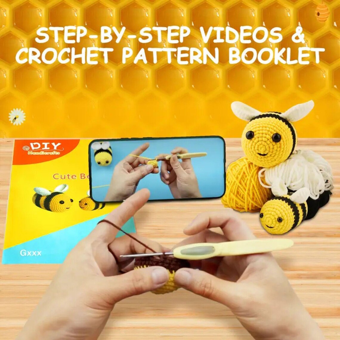 Cute Bee Crochet Kit, Crochet Starter Kit for Beginners and Adults With ...