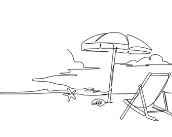 Continuous Line Art of Summer Sea Island Image - Etsy