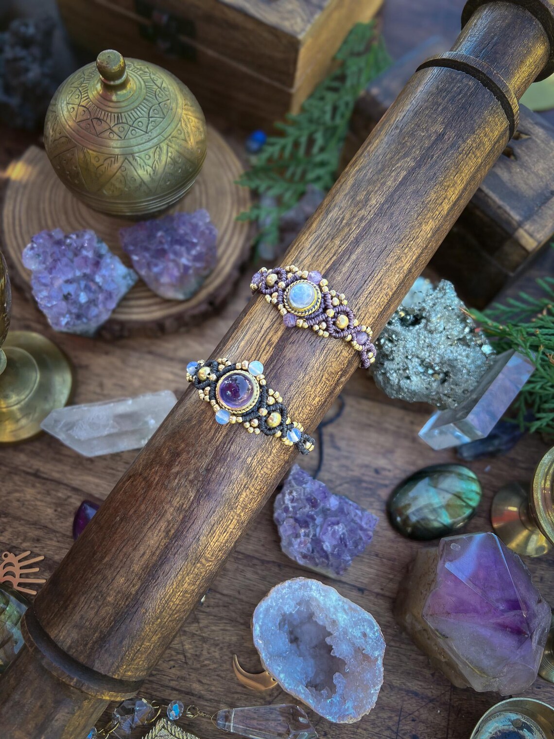 Gold Macrame Bracelet With Natural Stones (amethyst and Moonstone) : a ...