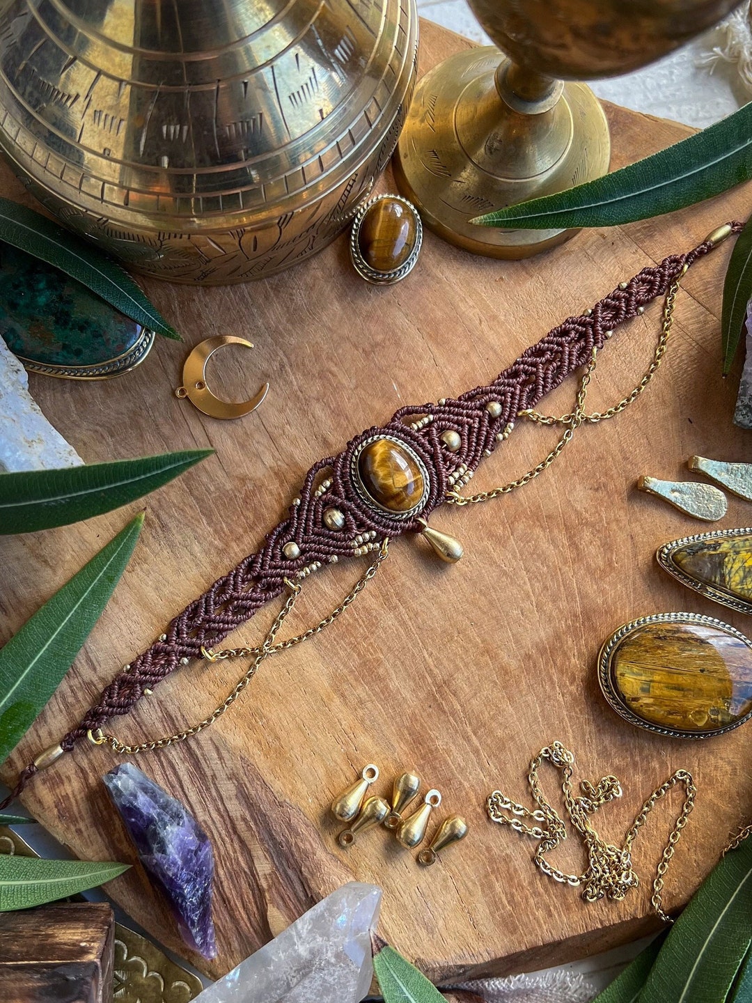 Goddess Macrame Tiara, Stone Tiara Crown, Tiger's Eye Macrame Tiara ...