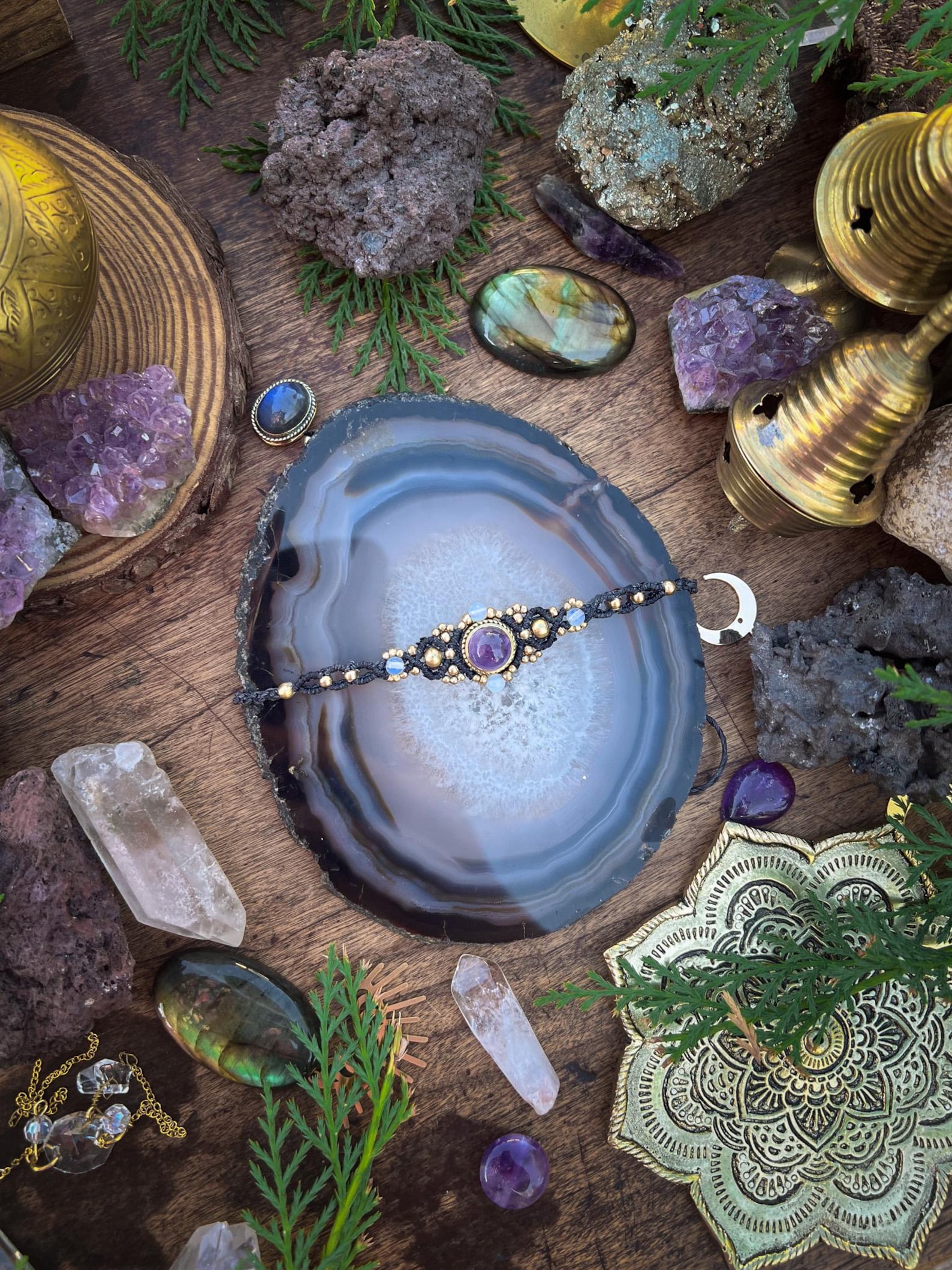 Gold Macrame Bracelet With Natural Stones (amethyst and Moonstone) : a ...