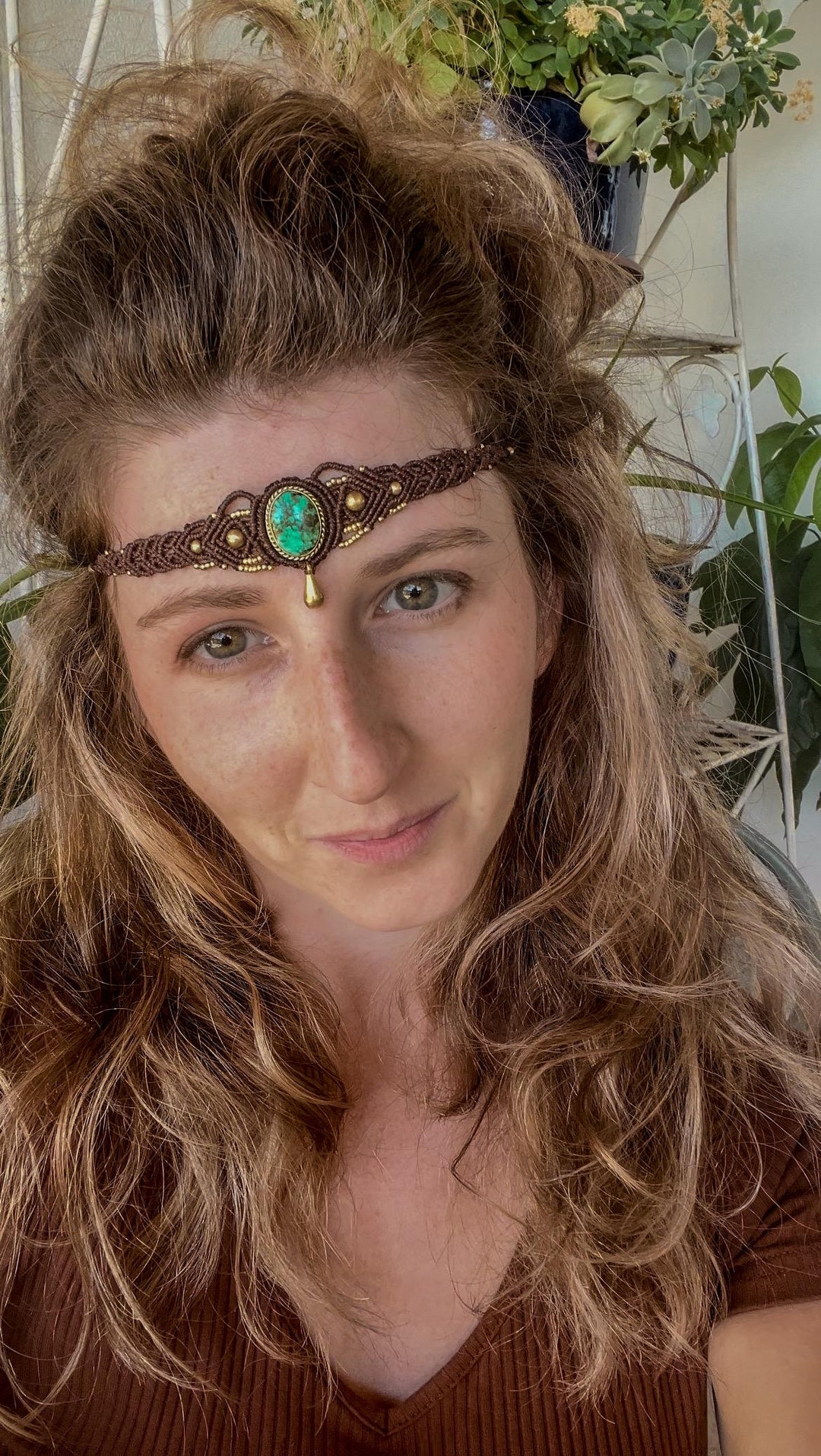 Goddess Macrame Tiara, Stone Tiara Crown, Turquoise Macrame Tiara Crown ...