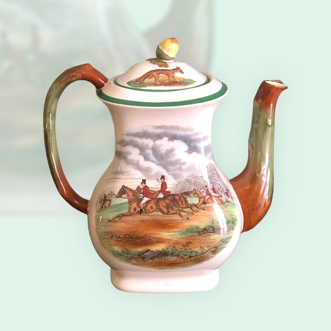 Copeland Spode Coffee Pot “the Hunt” With J.F. Herring Designs “A Check ...