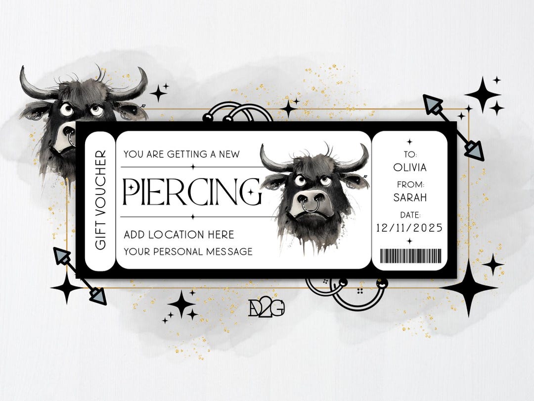 Piercing Voucher Nose Piercing Gift Certificate Template Septum Ring ...