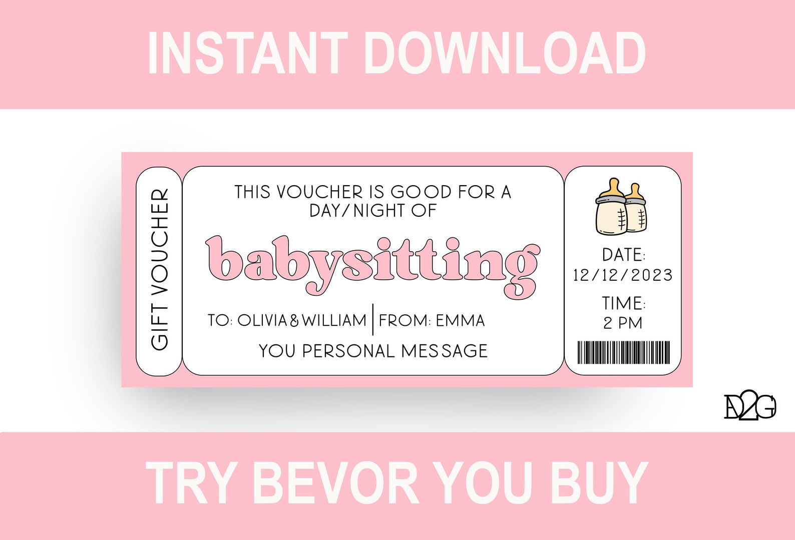 Babysitting Voucher Gift Certificate Template Babysitting Coupons for ...