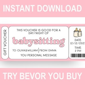 Babysitting Voucher Gift Certificate Template Babysitting Coupons for ...