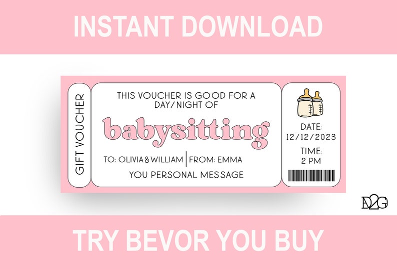 Babysitting Voucher Gift Certificate Template Babysitting Coupons for ...