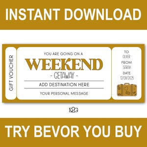 Weekend Getaway Gift Certificate Template Romantic Weekend Surprise ...