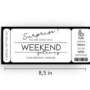 Weekend Getaway Voucher Gift Certificate Romantic Weekend Surprise Trip ...