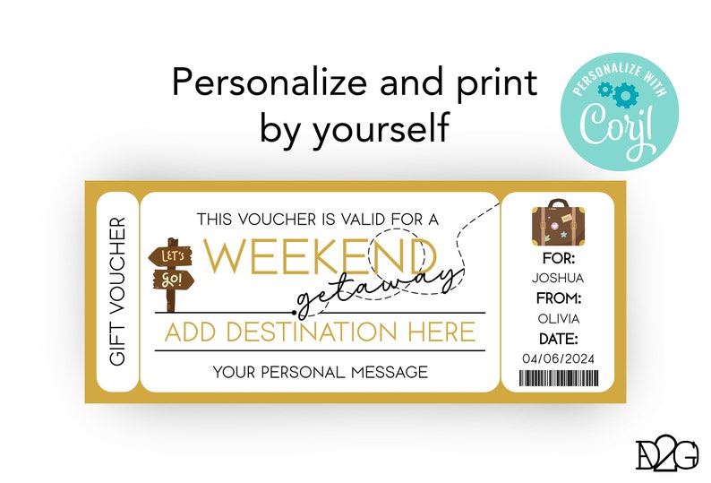 Weekend Getaway Ticket Gift Certificate Template Creative Personalized ...