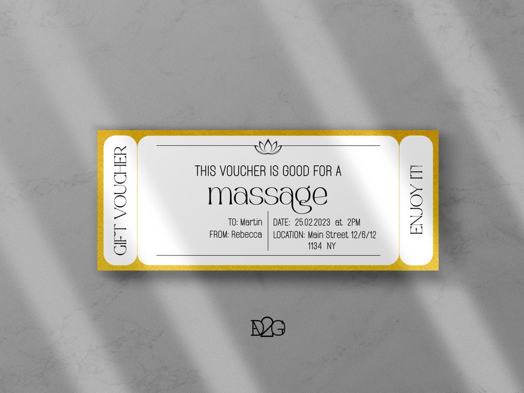 Massage Voucher Gift Certificate Template Editable Ticket Personalized ...