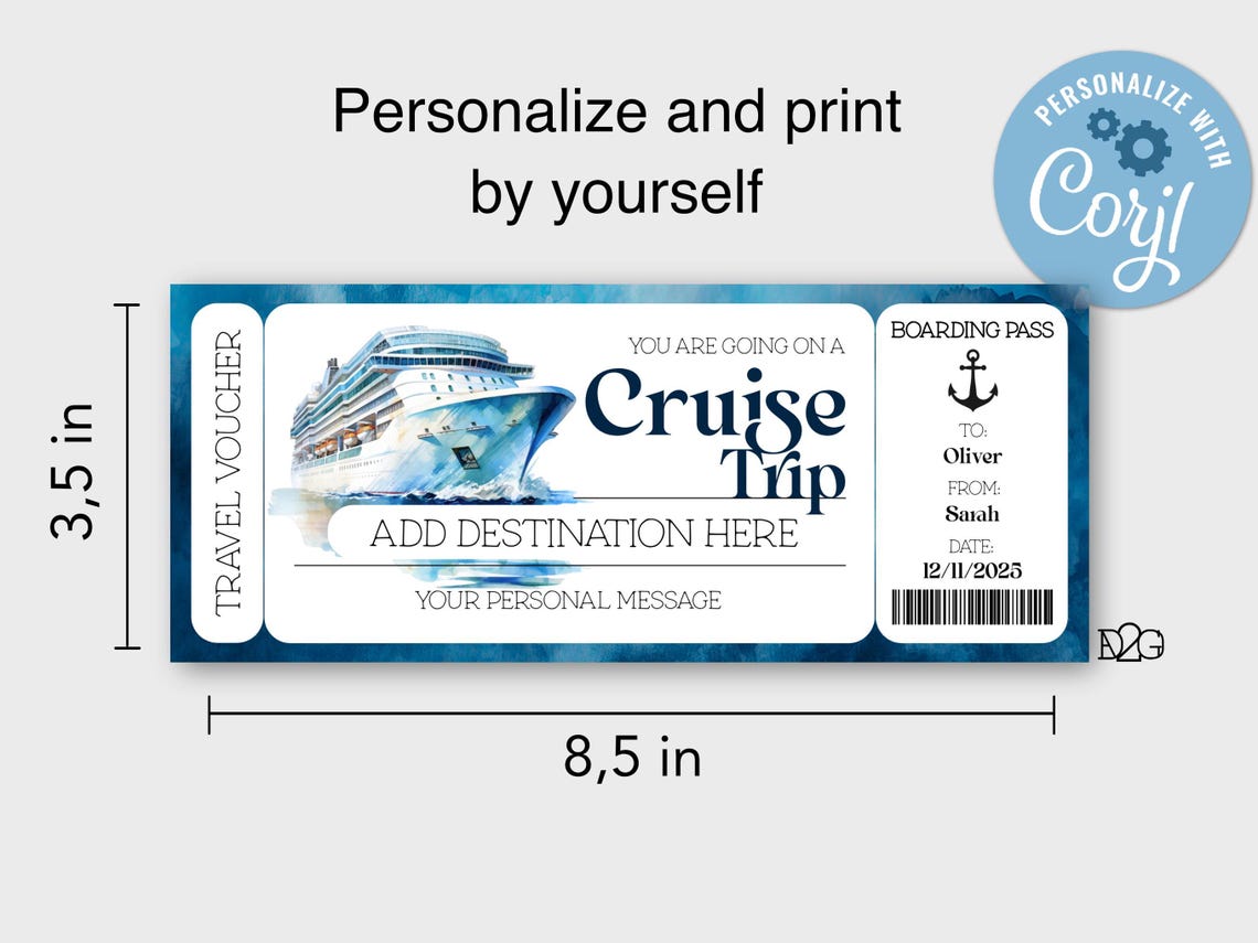 Cruise Ticket Template Personalized Cruise Gift Certificate Template ...