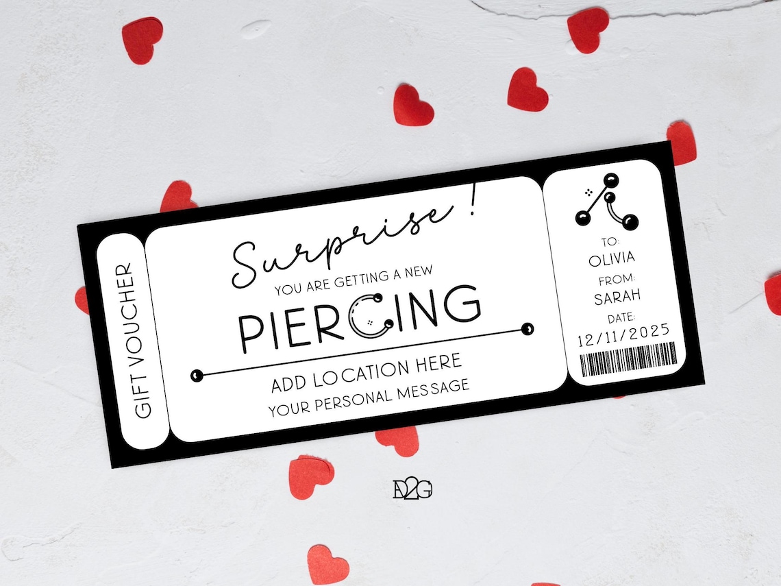 Piercing Voucher Custom Nose Piercing Gift Certificate Template 18th ...