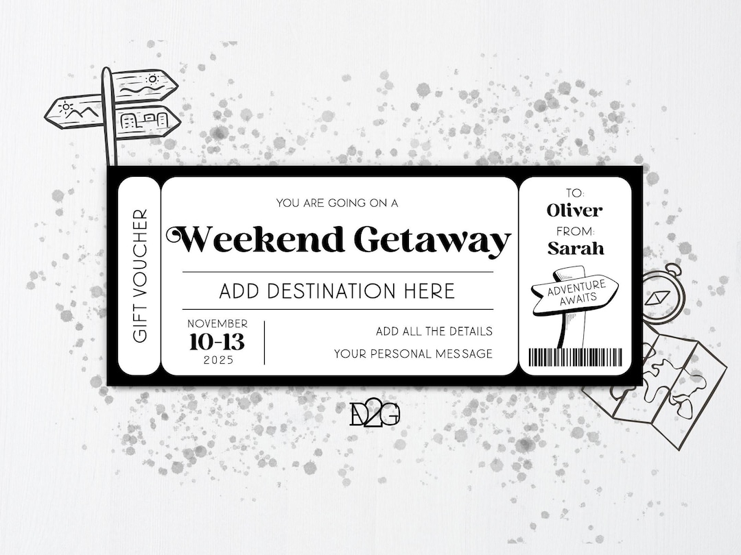 Weekend Getaway Gift Certificate Template Romantic Weekend Surprise ...
