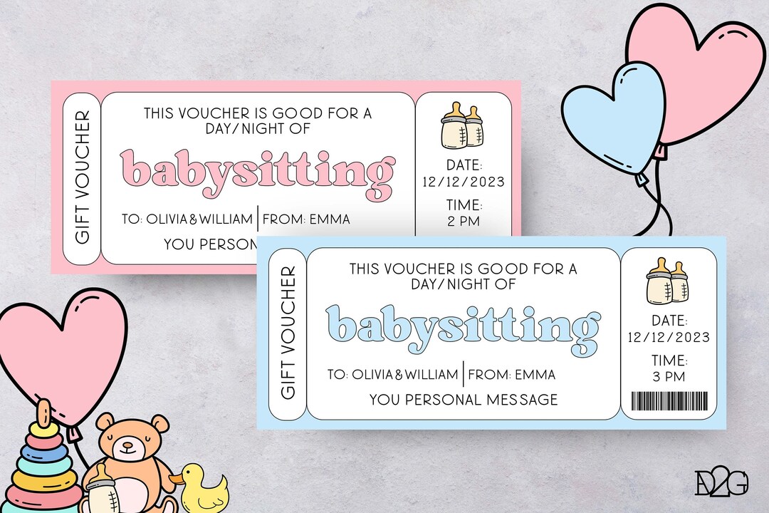 Babysitting Voucher Gift Certificate Template Babysitting Coupons for ...