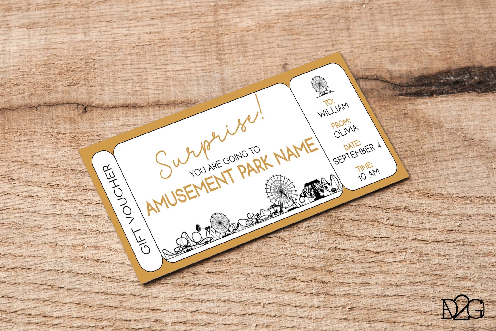 Theme Park Ticket Amusement Park Voucher Theme Park Coupon Personalised ...