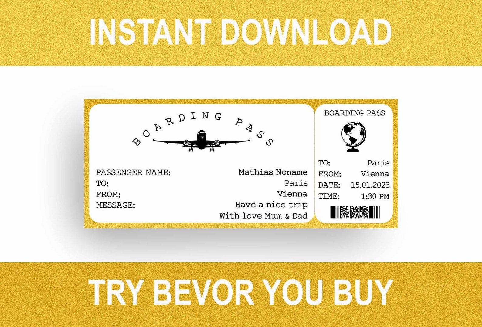 Boarding Pass Travel Voucher, Fake Airline Ticket, Personalise Flight ...