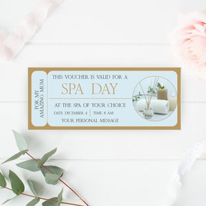 Spa Day Voucher Personalized Wellness Coupon Printable Gift Idea ...