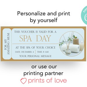 Spa Day Voucher Personalized Wellness Coupon Printable Gift Idea ...