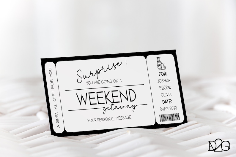 Weekend Getaway Voucher Gift Certificate Romantic Weekend Surprise Trip ...