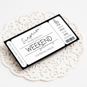 Weekend Getaway Voucher Gift Certificate Romantic Weekend Surprise Trip ...
