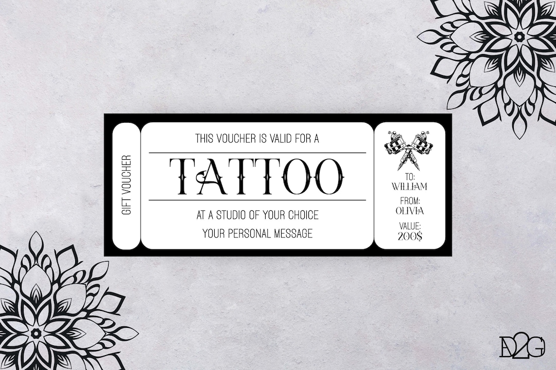 Tattoo Ticket Gift Certificate Personalised Coupon Tattoo Gift Voucher ...