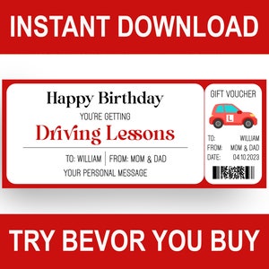 Driving Lessons Gift Certificate Editbale Driving School Lessons L17 18 ...