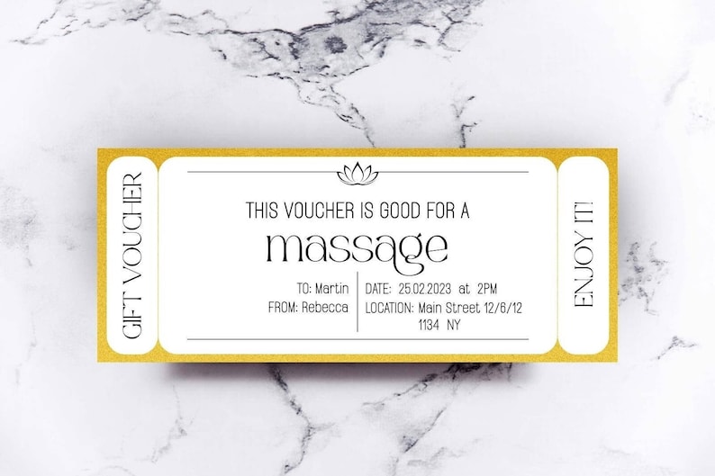 Massage Voucher Editable Ticket Template 1 Year Anniversary Gift for ...