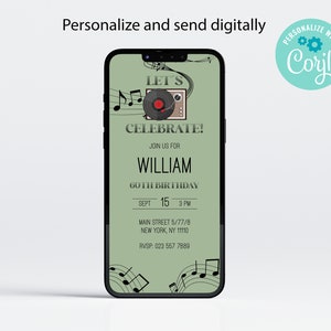 Record Player Birthday Party Digital Invitation Personalised Vinyl ...