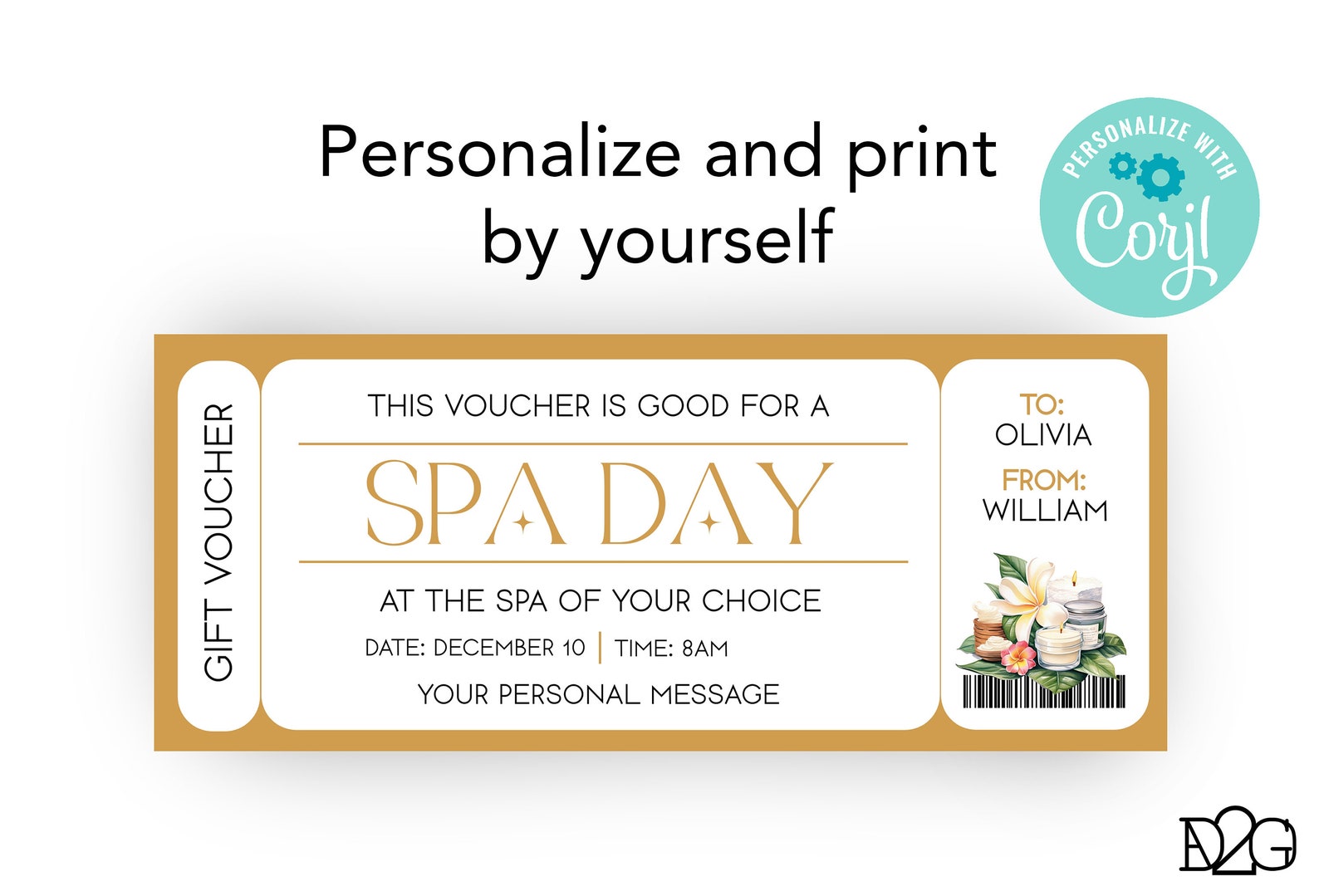 Spa Day Voucher Get Well Gift Certificate Golden Ticket Template Stress ...