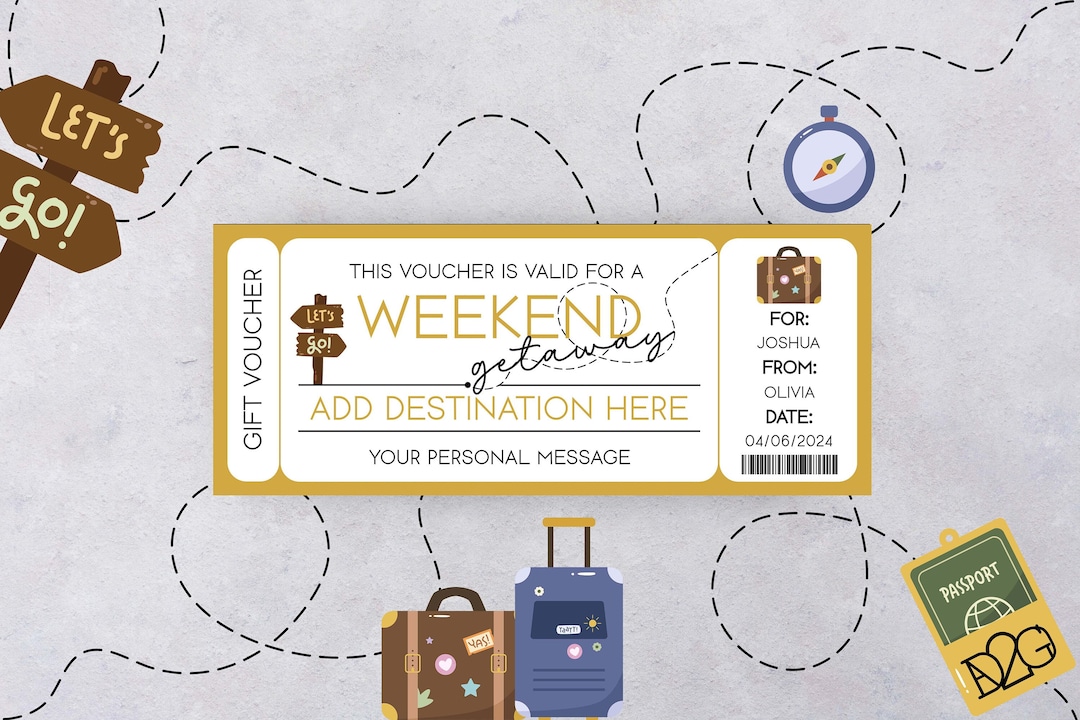 Weekend Getaway Ticket Gift Certificate Template Creative Personalized ...