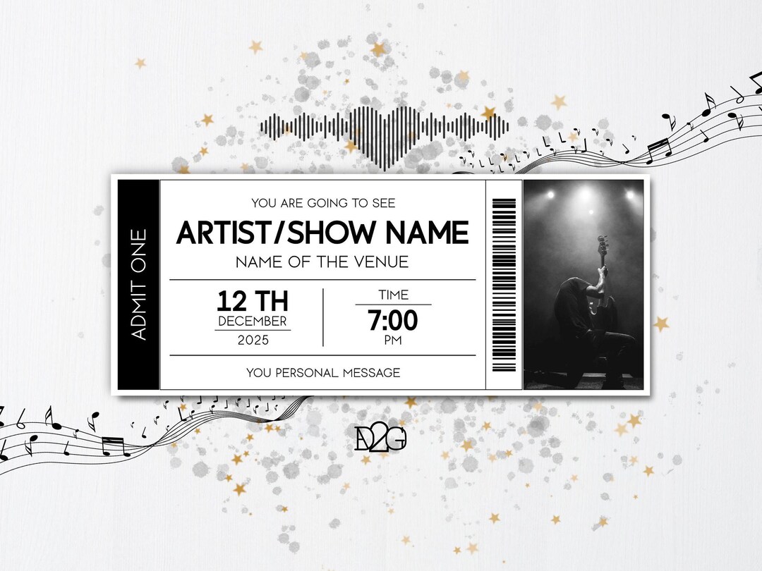 Concert Ticket Template DIY Add Photo Music Festival Invitation Musical ...