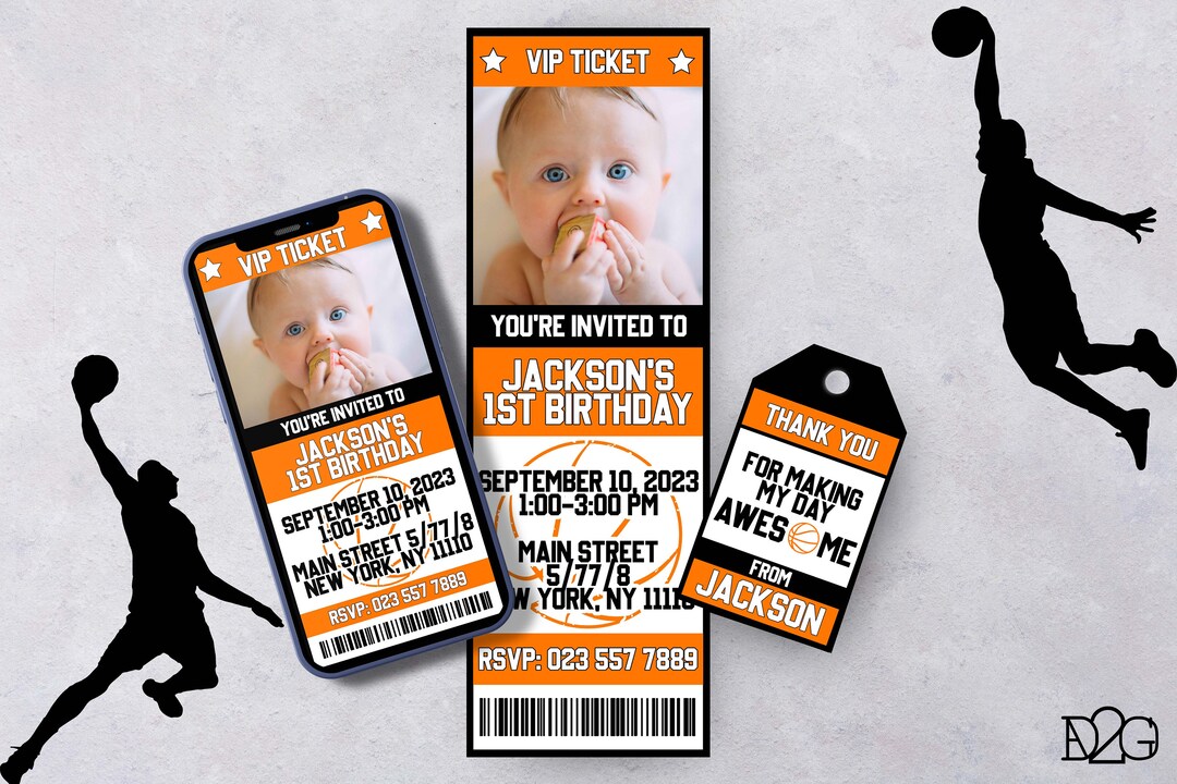 Rookie of the Year First Birthday Invite Bundle Allstar Basketball ...