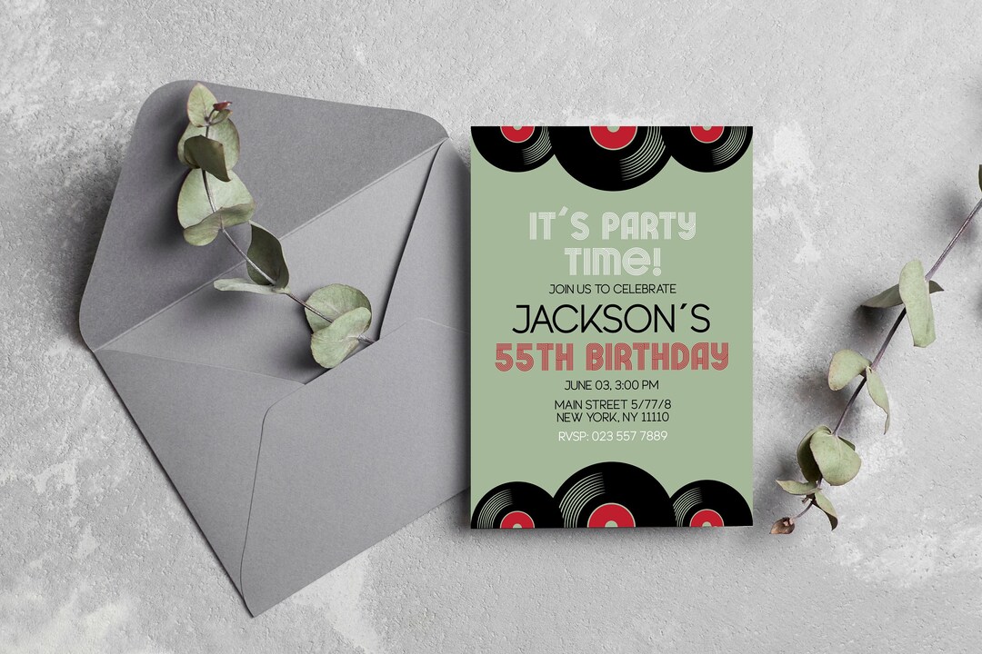 Vinyl Player Birthday Party Invitation Adult Birthday Card Bundle ...