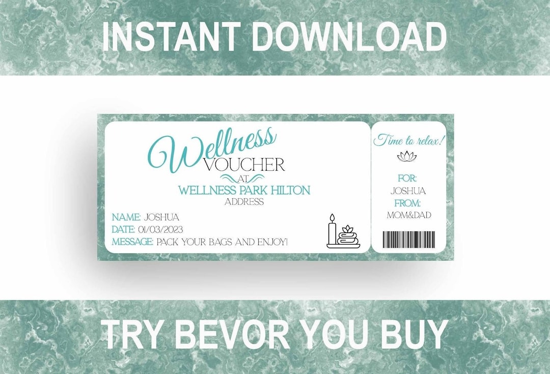 Wellness Voucher Gift - EDITABLE Text - Spa Day- Printable Gift ...