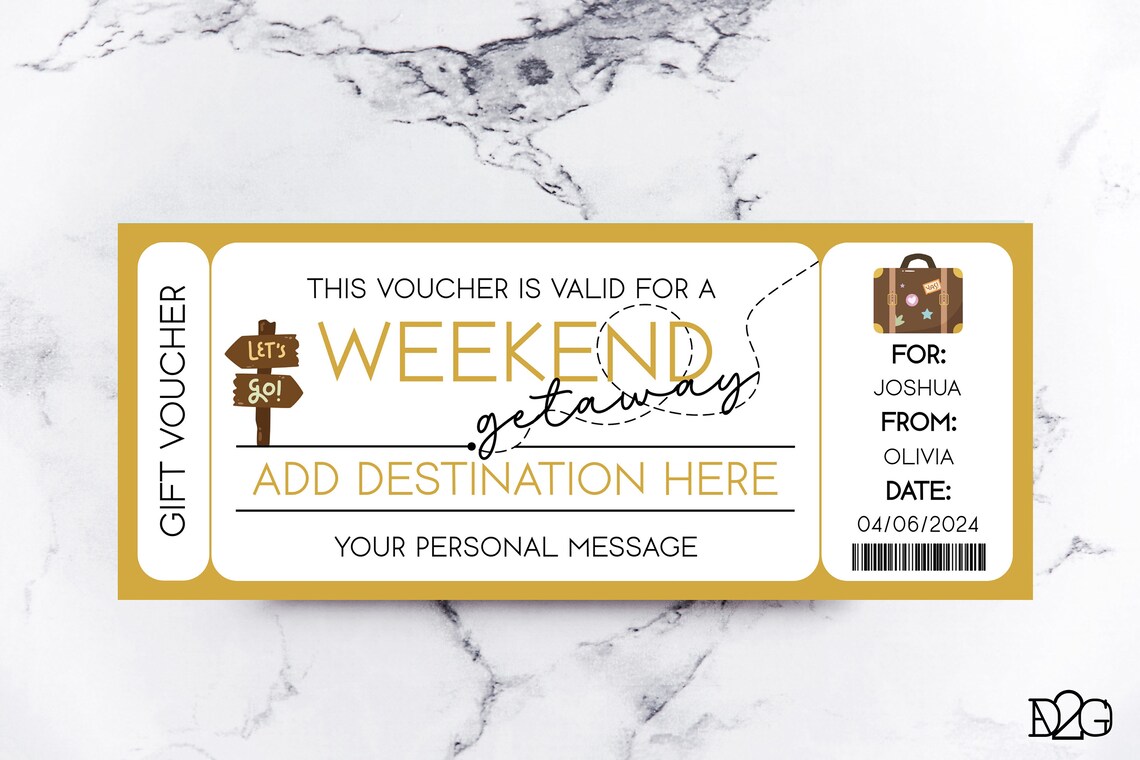 Weekend Getaway Ticket Gift Certificate Template Creative Personalized ...