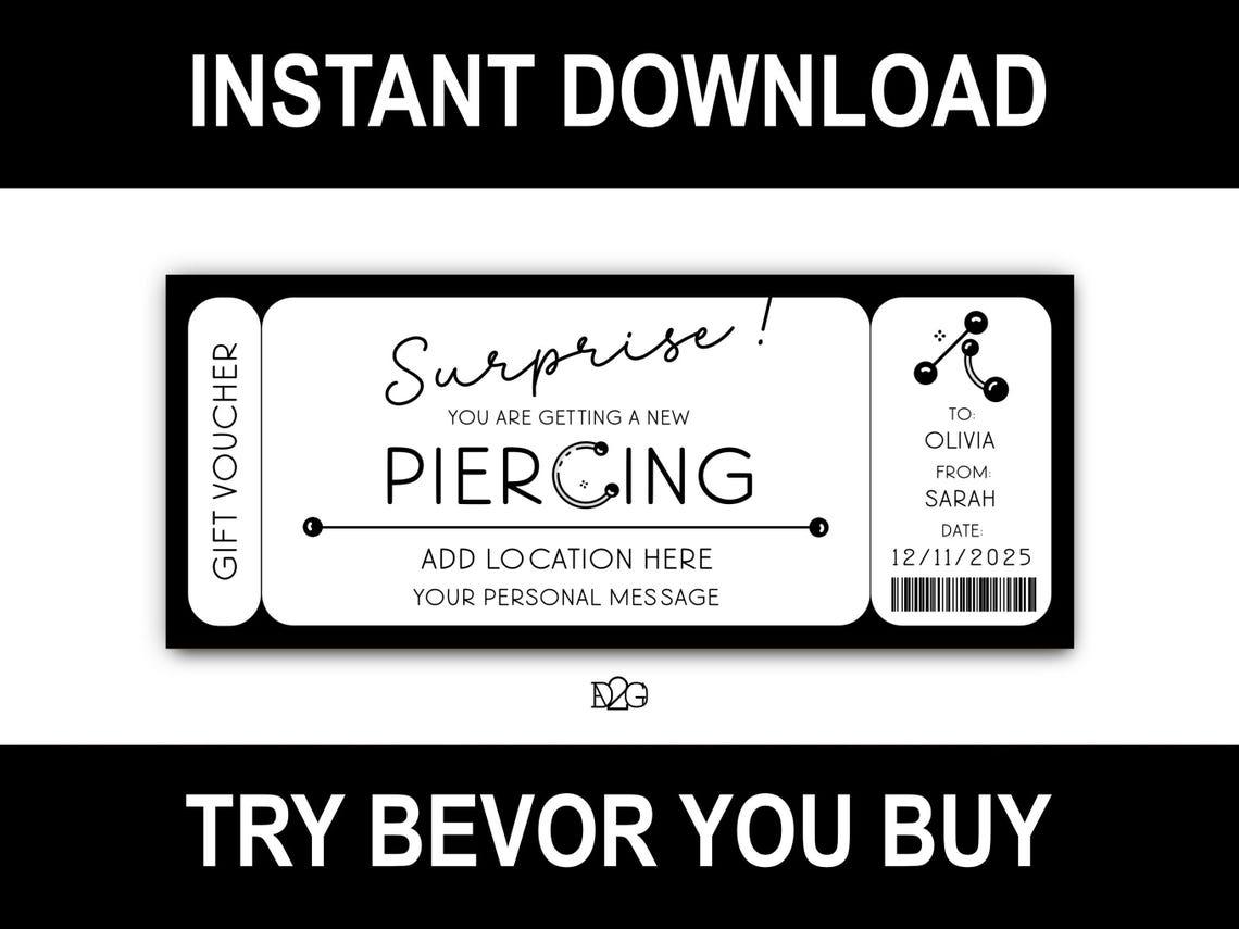 Piercing Voucher Custom Nose Piercing Gift Certificate Template 18th ...