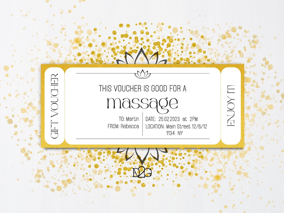 Massage Voucher Editable Ticket Template 1 Year Anniversary Gift for ...