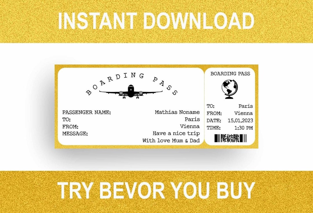 Aircraft Surprise - Personalise Boarding Pass - Printable Airline ...