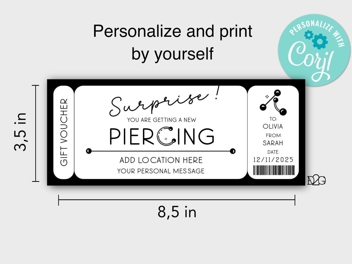 Piercing Voucher Custom Nose Piercing Gift Certificate Template 18th ...