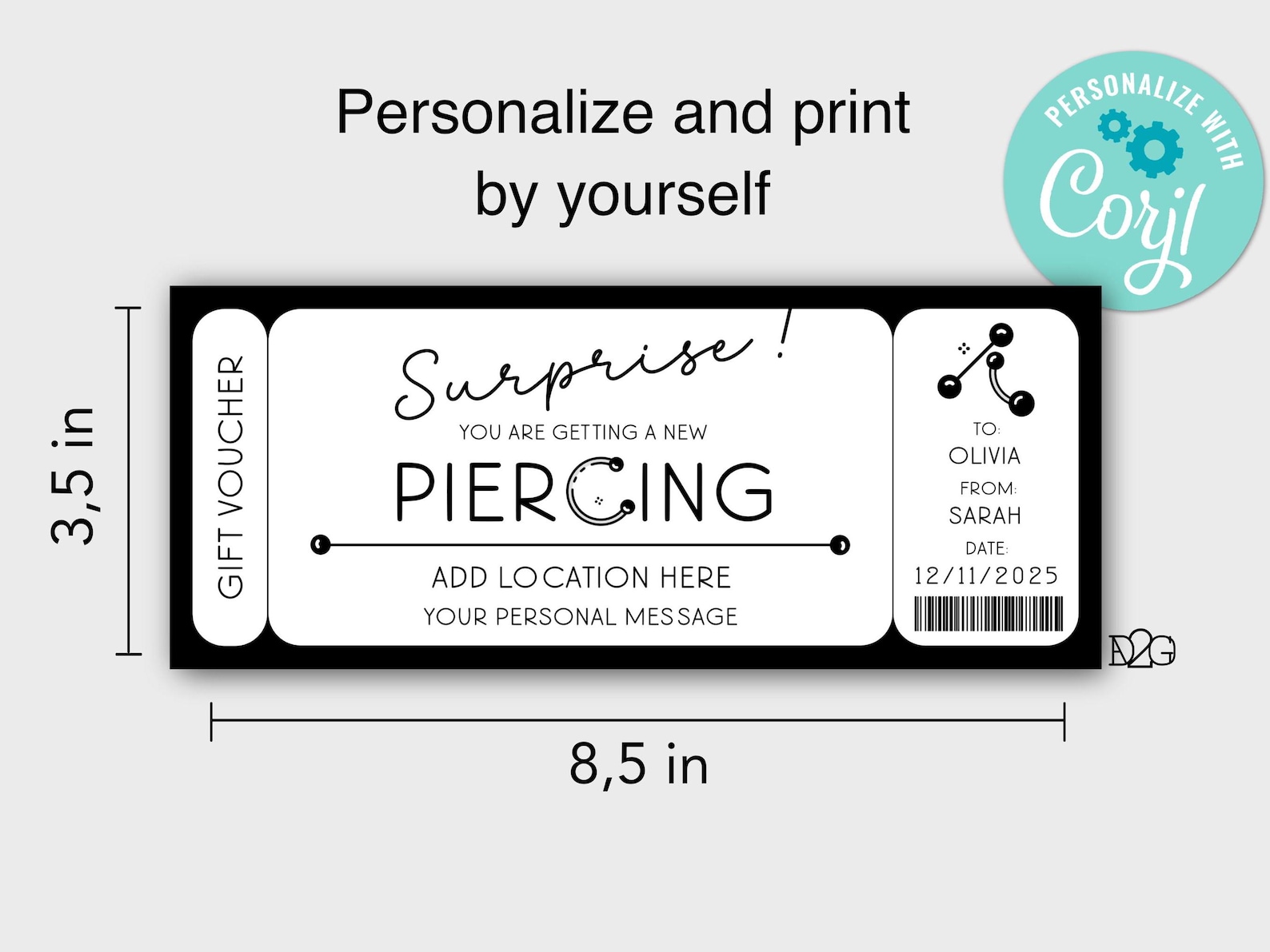 Piercing Voucher Custom Nose Piercing Gift Certificate Template 18th ...