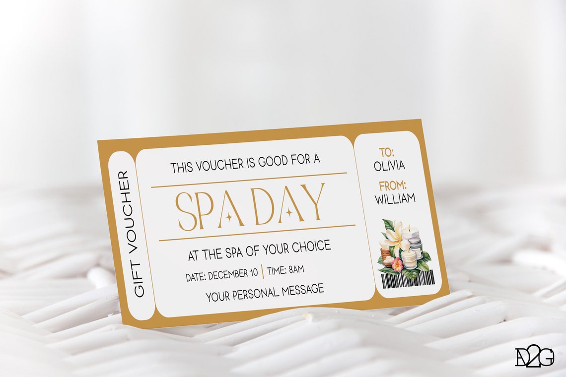 Spa Day Voucher Get Well Gift Certificate Golden Ticket Template Stress ...