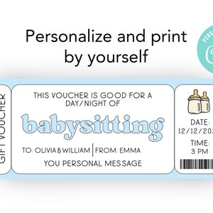 Babysitting Voucher Gift Certificate Template Babysitting Coupons for ...